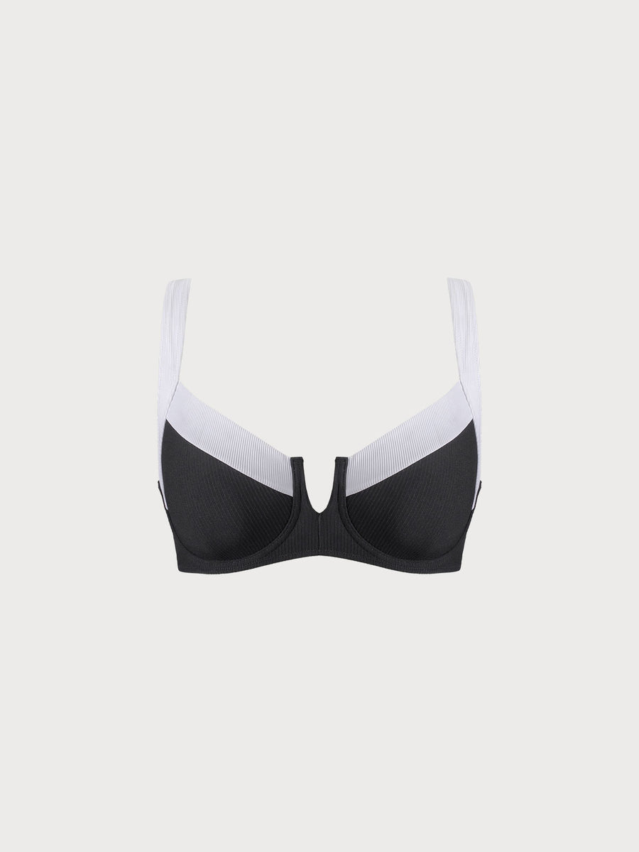 Black Contrast Trim Plus Size Bikini Top And Reviews Black