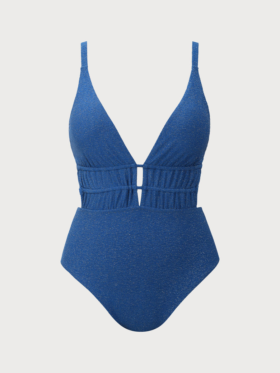 Lurex Drawstring Plus Size One Piece Swimsuit And Reviews Blue