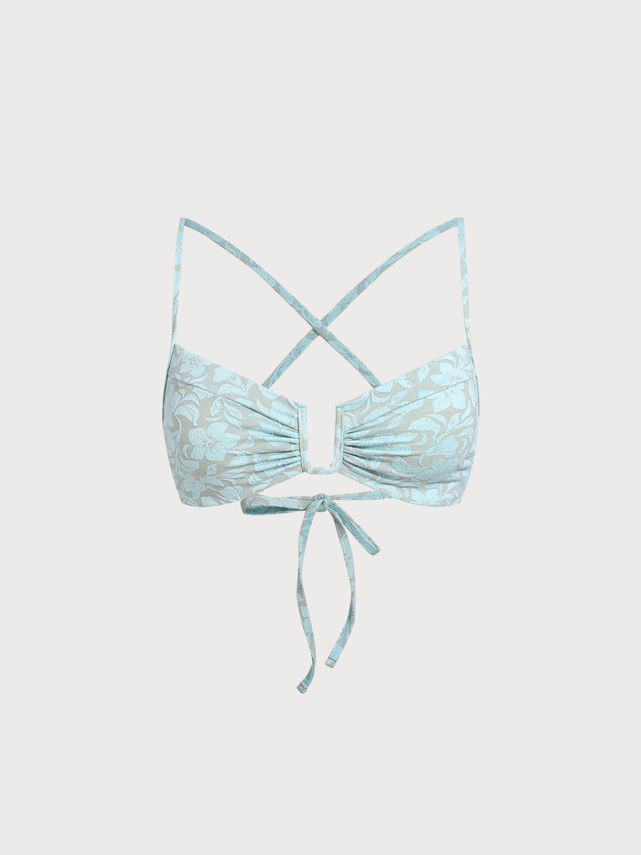 Light Blue U Neck Textured Bikini Top & Reviews - Light Blue - Sustainable Bikinis | BERLOOK