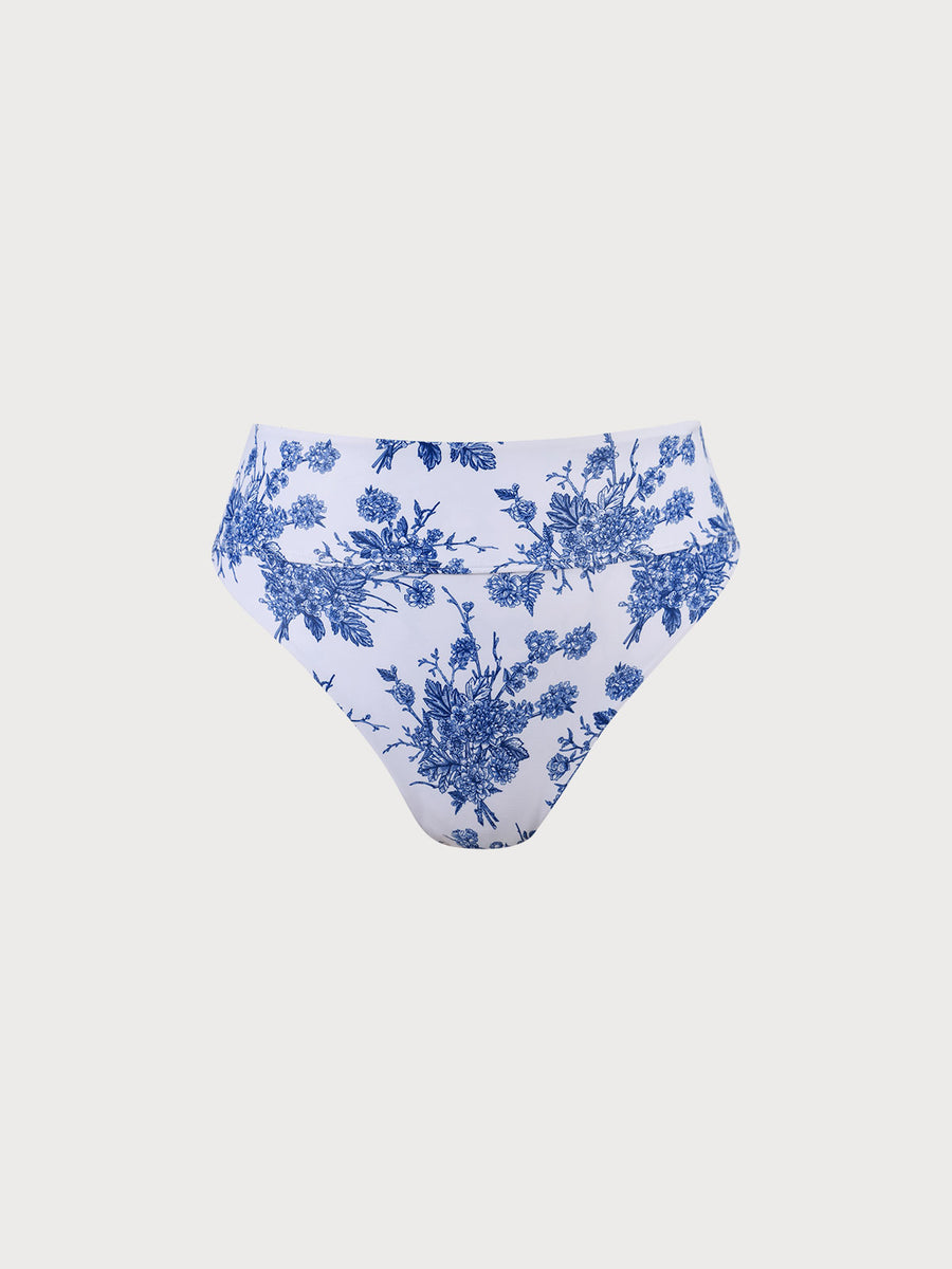 Floral High Waist Plus Size Bikini Bottom & Reviews - Blue ...