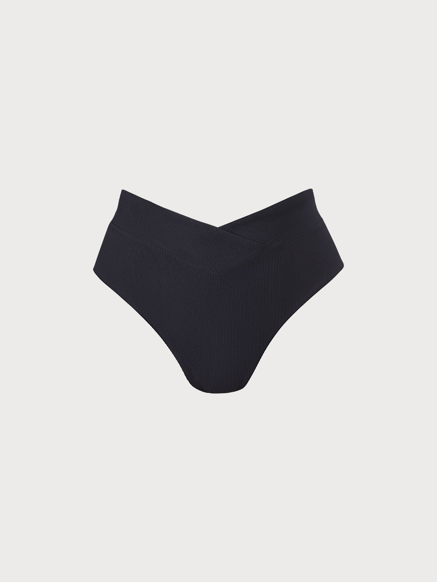 Black Contrast V-Cut Plus Size Bikini Bottom & Reviews - Black ...