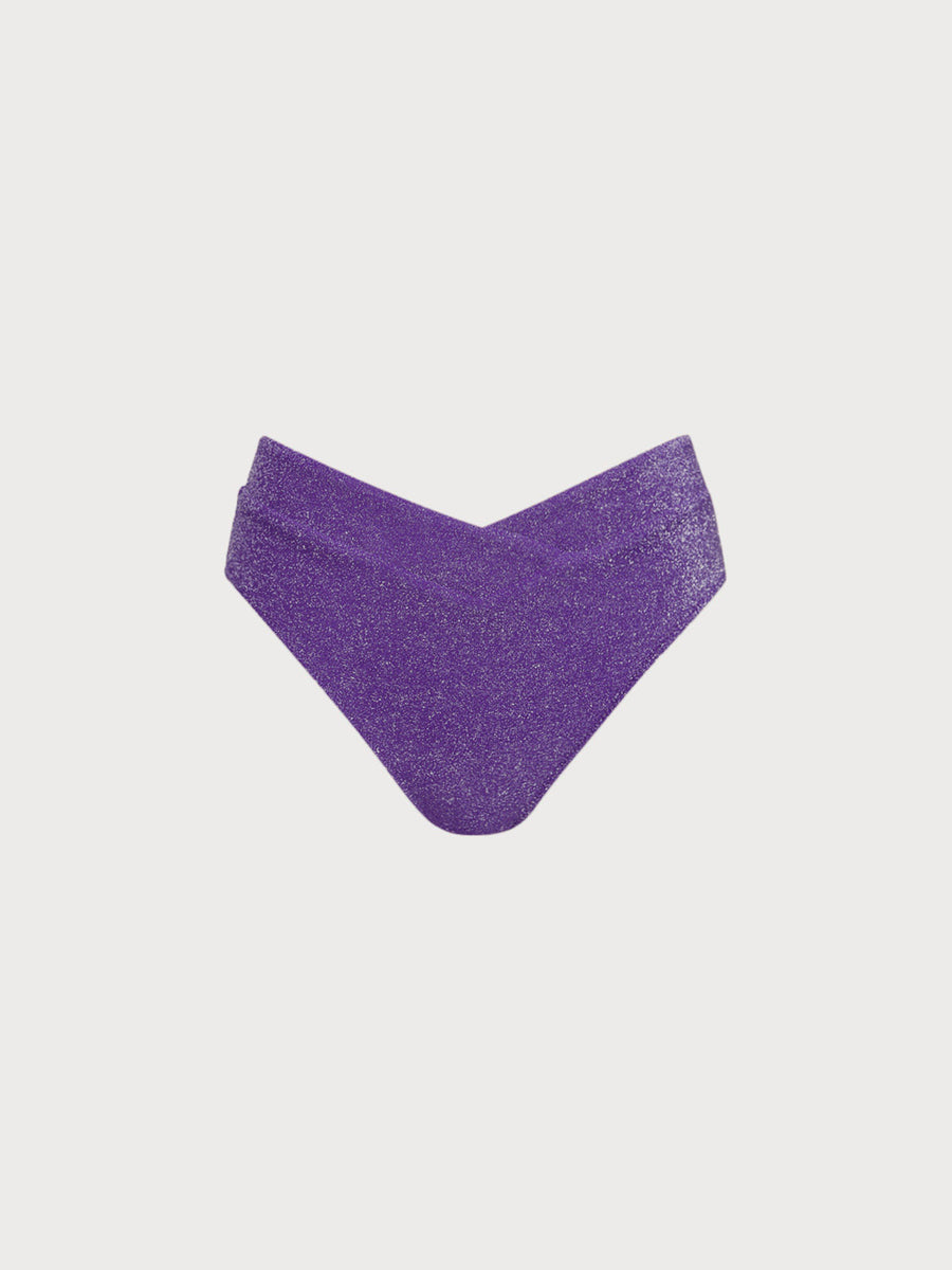 Purple Lurex V Cut Full Coverage Bikini Bottom & Reviews - Purple ...