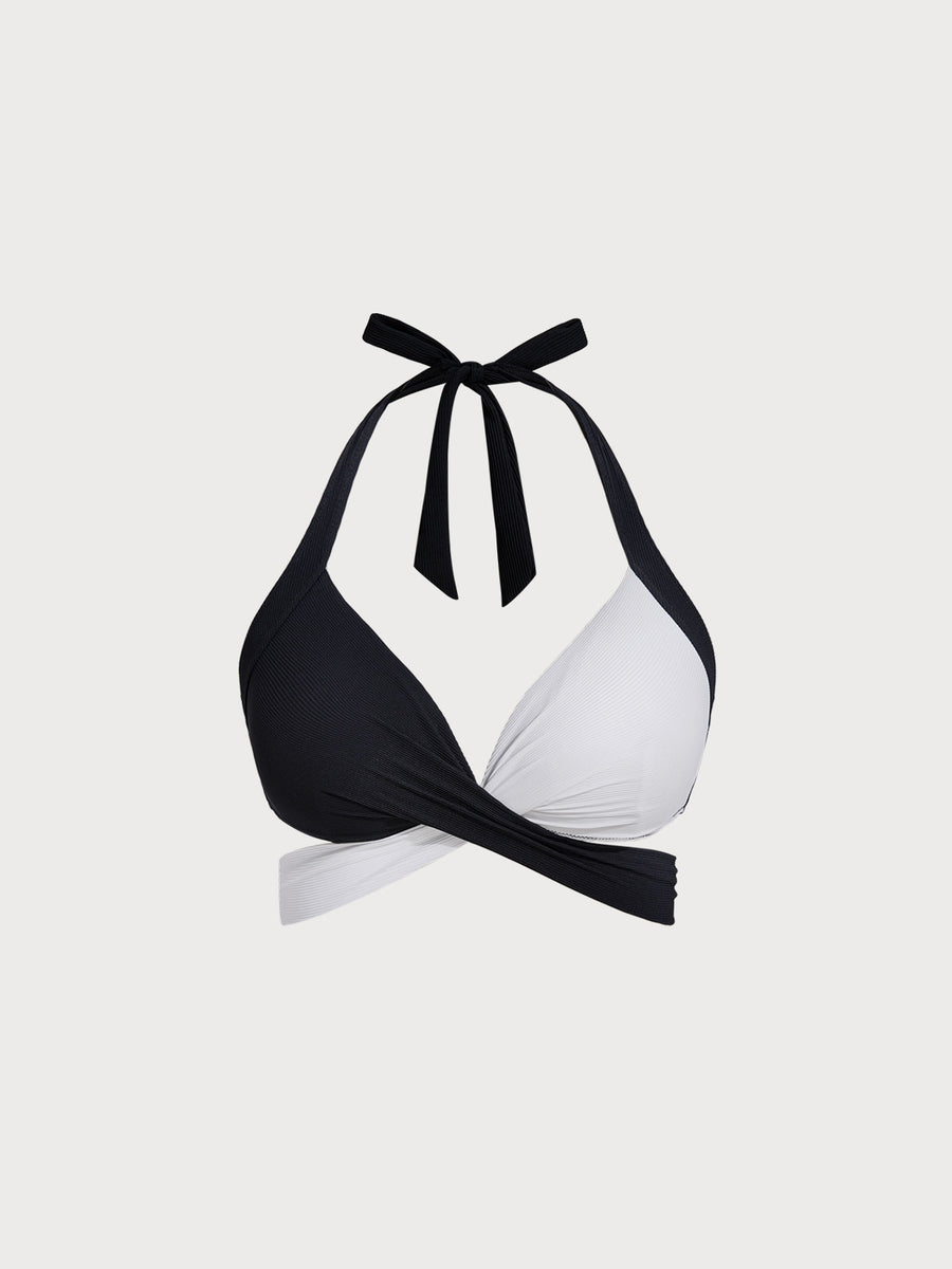Black & White Triangle Plus Size Bikini Top & Reviews - Black ...