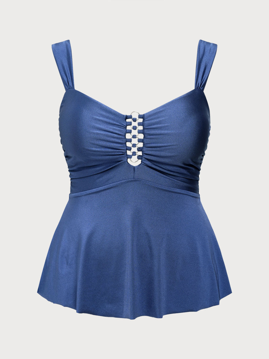 Blue Ruched Cutout Plus Size Tankini Top & Reviews - Blue - Sustainable ...