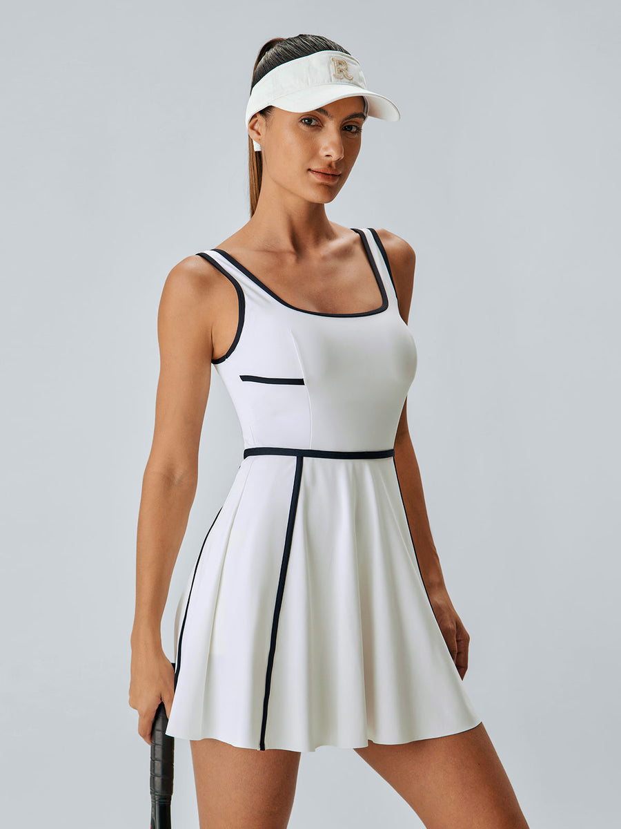 White Contrast Trim Tennis Dress & Reviews - White - Sustainable Yoga ...