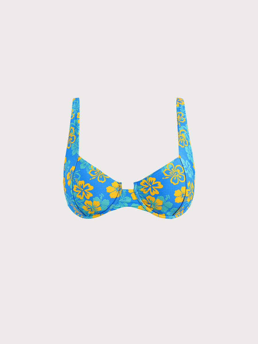 Floral Ruched Underwire Plus Size Bikini Top & Reviews - Blue ...